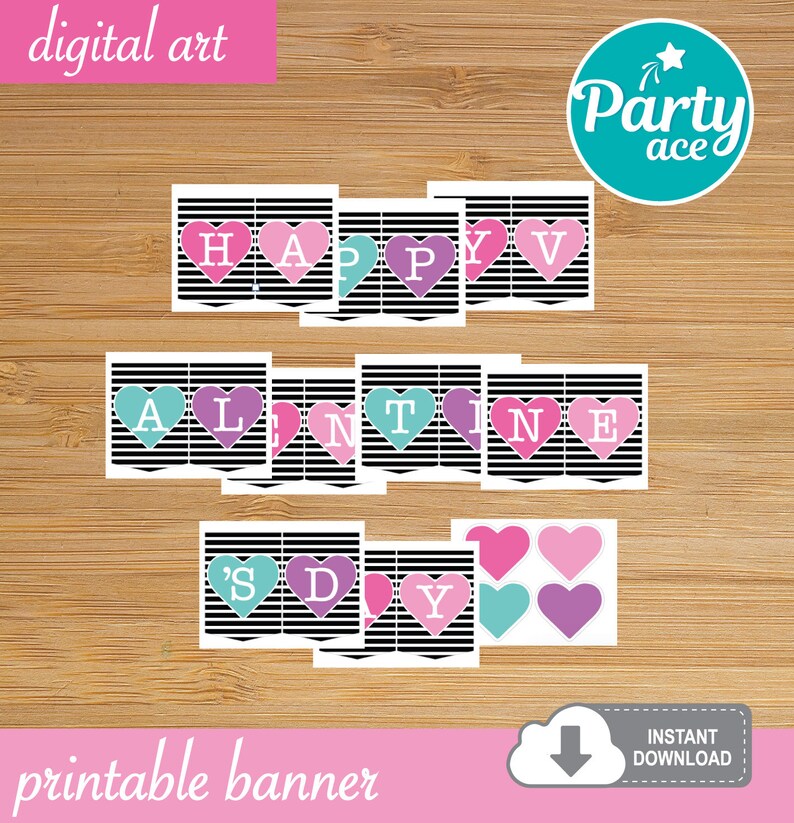 Happy Valentine's Day Pink Printable Banner Sign San | Etsy