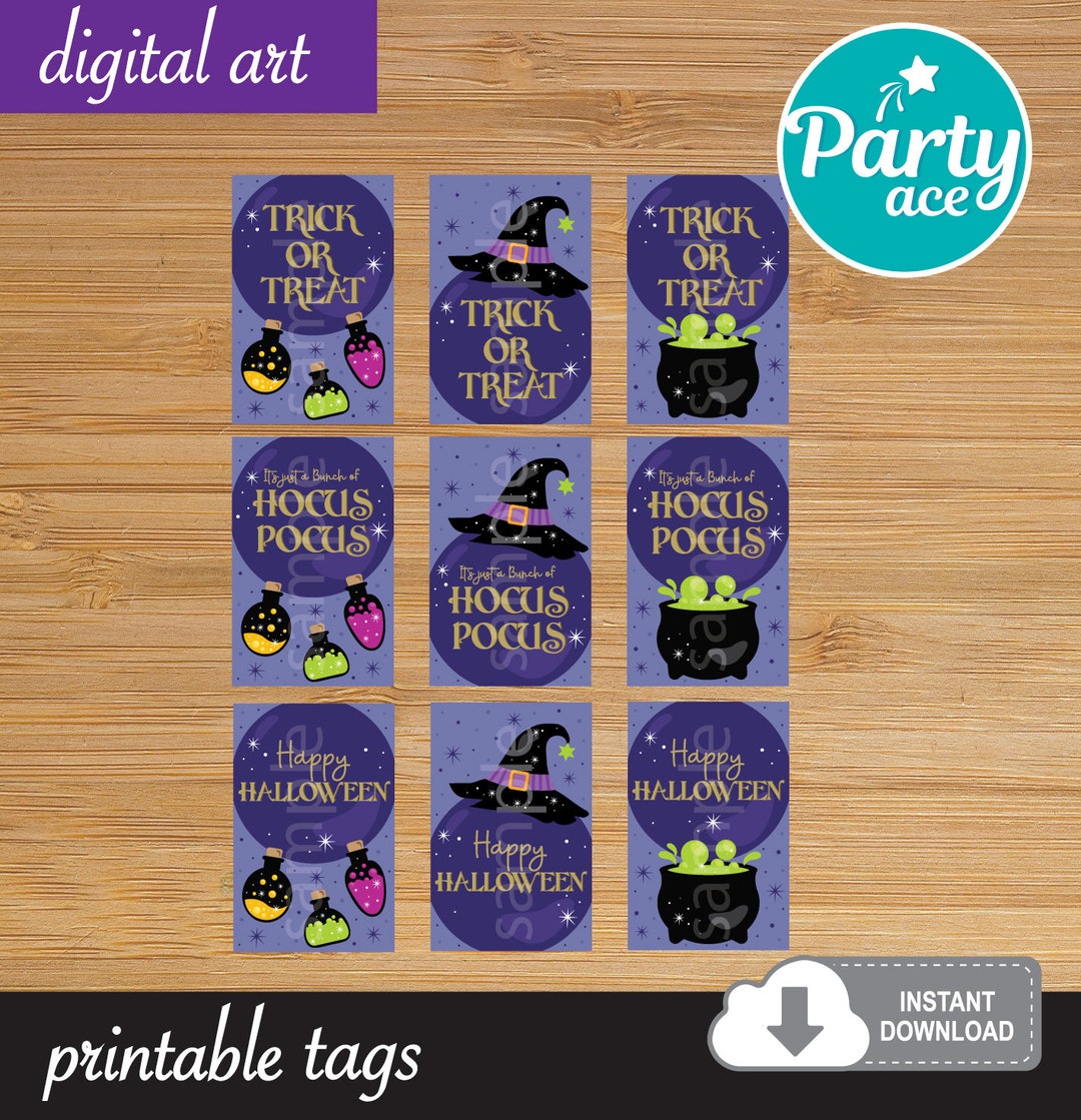 Hocus Pocus Halloween Printable Tags Witch Potion Happy Halloween Candy ...