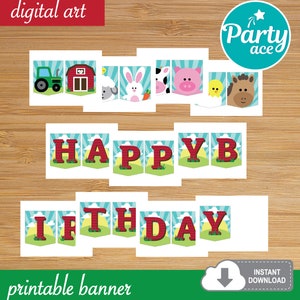 Farm Barn Animals Banner Printable Happy Birthday Decoration - Etsy