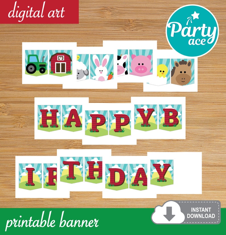 Farm Barn Animals Banner Printable Happy Birthday Decoration - Etsy