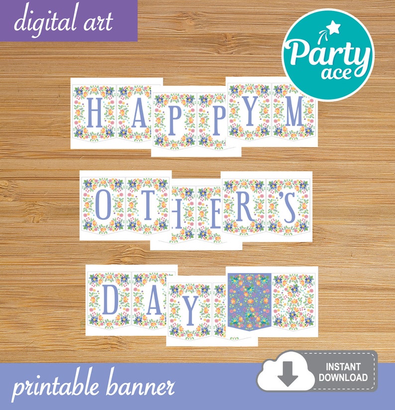 Happy Mother's Day Mom Banner Flowers Lavander Tea Printable Party ...