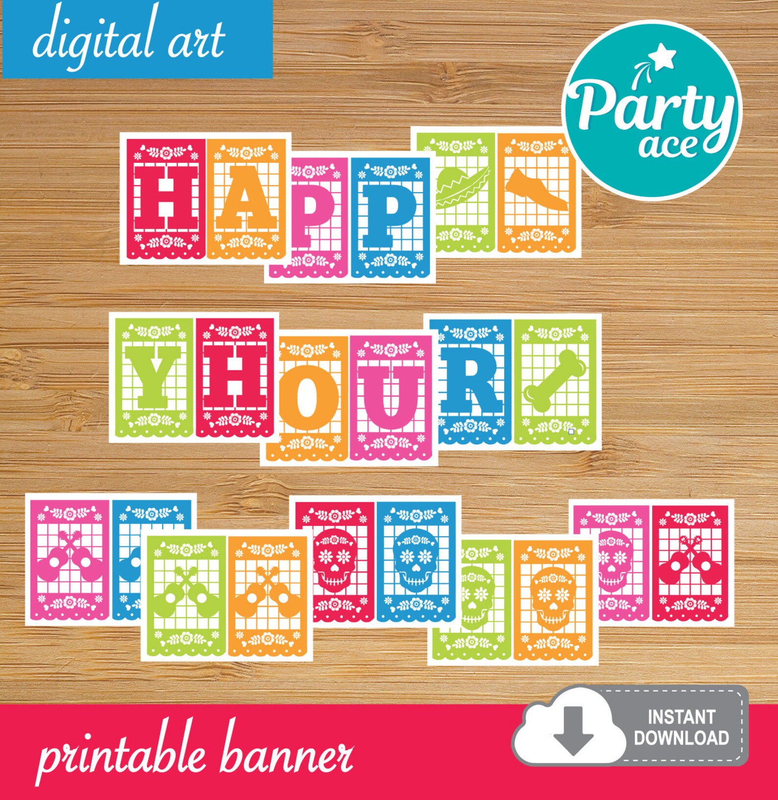 Mexican Happy Hour Printable Banner for Party Decoration Printable ...