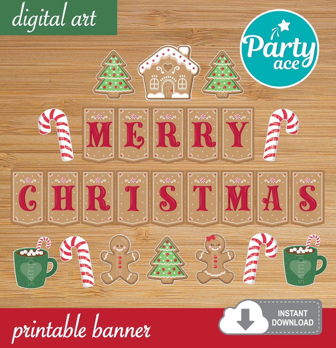 Gingerbread House Merry Christmas Printable Banner Bakery - Etsy