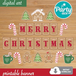 Gingerbread House Merry Christmas Printable Banner Bakery Gingerbread ...