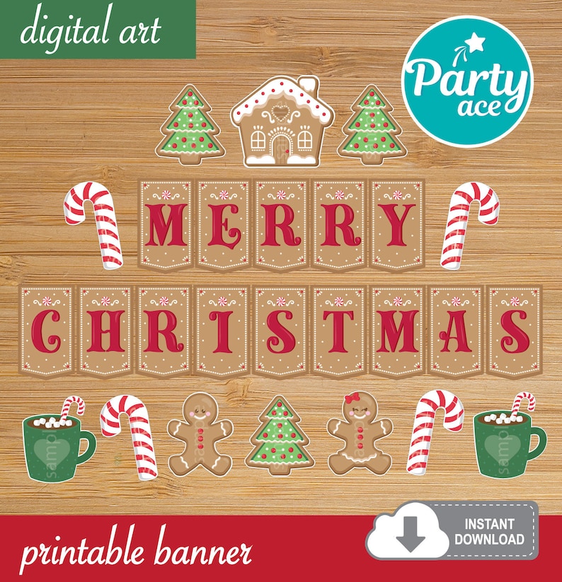 Gingerbread House Merry Christmas Printable Banner Bakery - Etsy