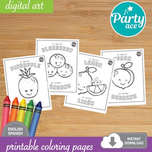 Fruits Coloring Printable Pages for Kids in English and Spanish for ...