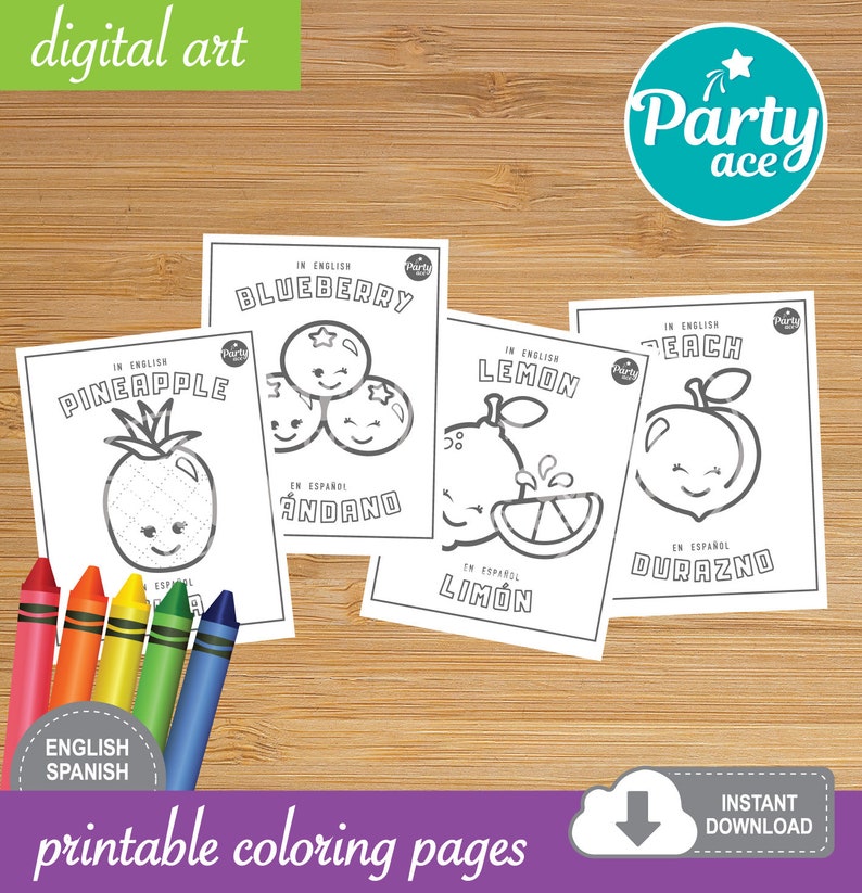 Fruits Coloring Printable Pages for Kids in English and Spanish for ...