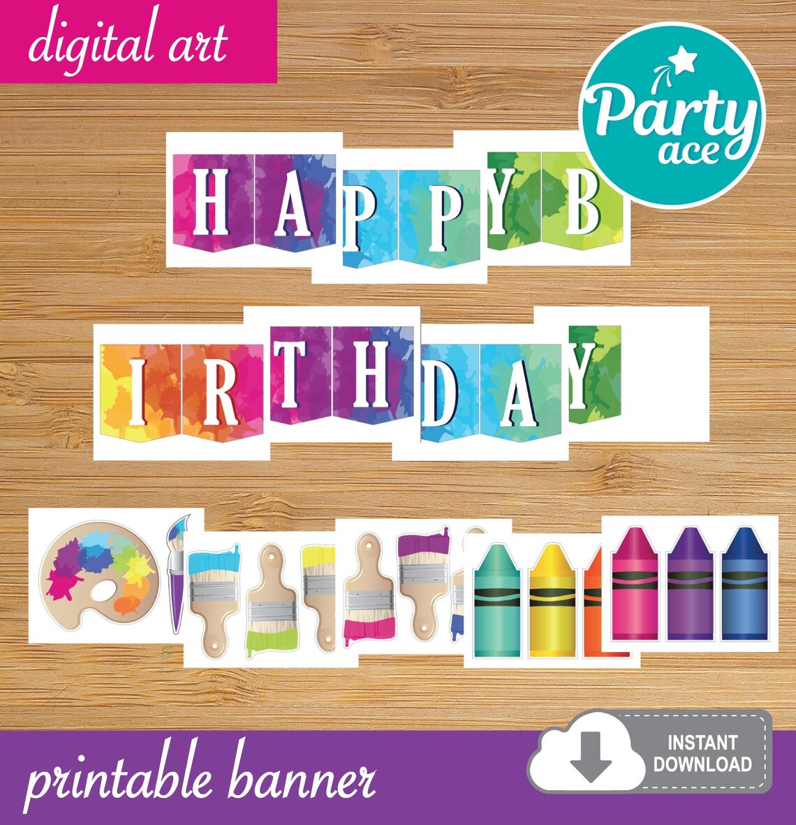 Art Birthday Party Painting Printable Happy Birthday Banner - Etsy