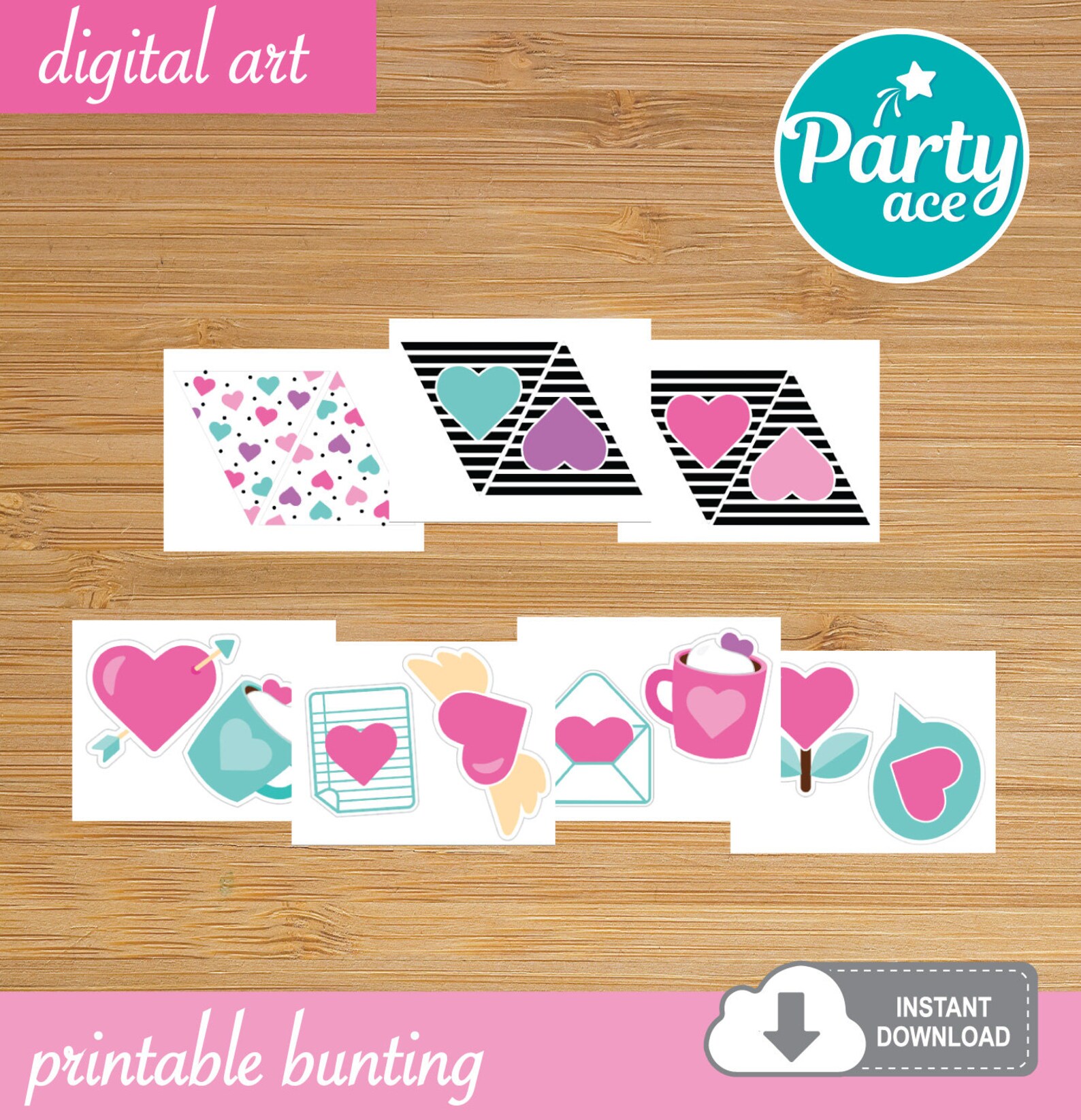 Valentine's Day Printable Banner Bunting Garland Cutouts for a Picnic ...