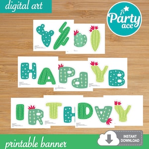 Cactus Happy Birthday Printable Banner for a Mexican Cinco De Mayo ...