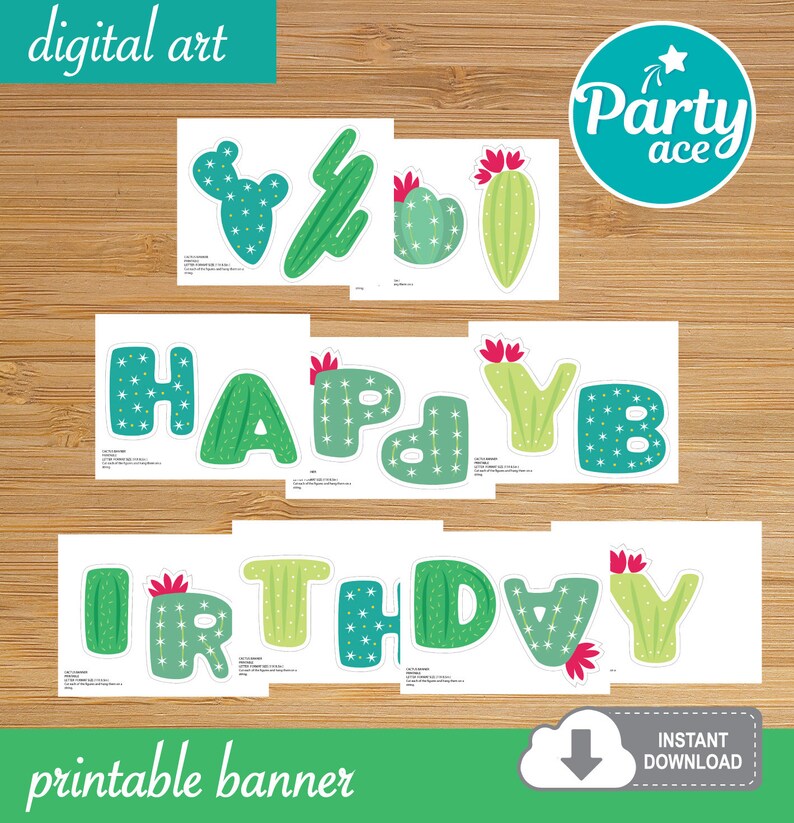 Cactus Happy Birthday Printable Banner for a Mexican Cinco De | Etsy