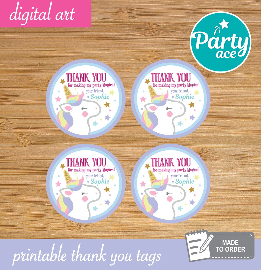 Unicorn Birthday Favor Tags Thank You Labels Personalized Magical ...