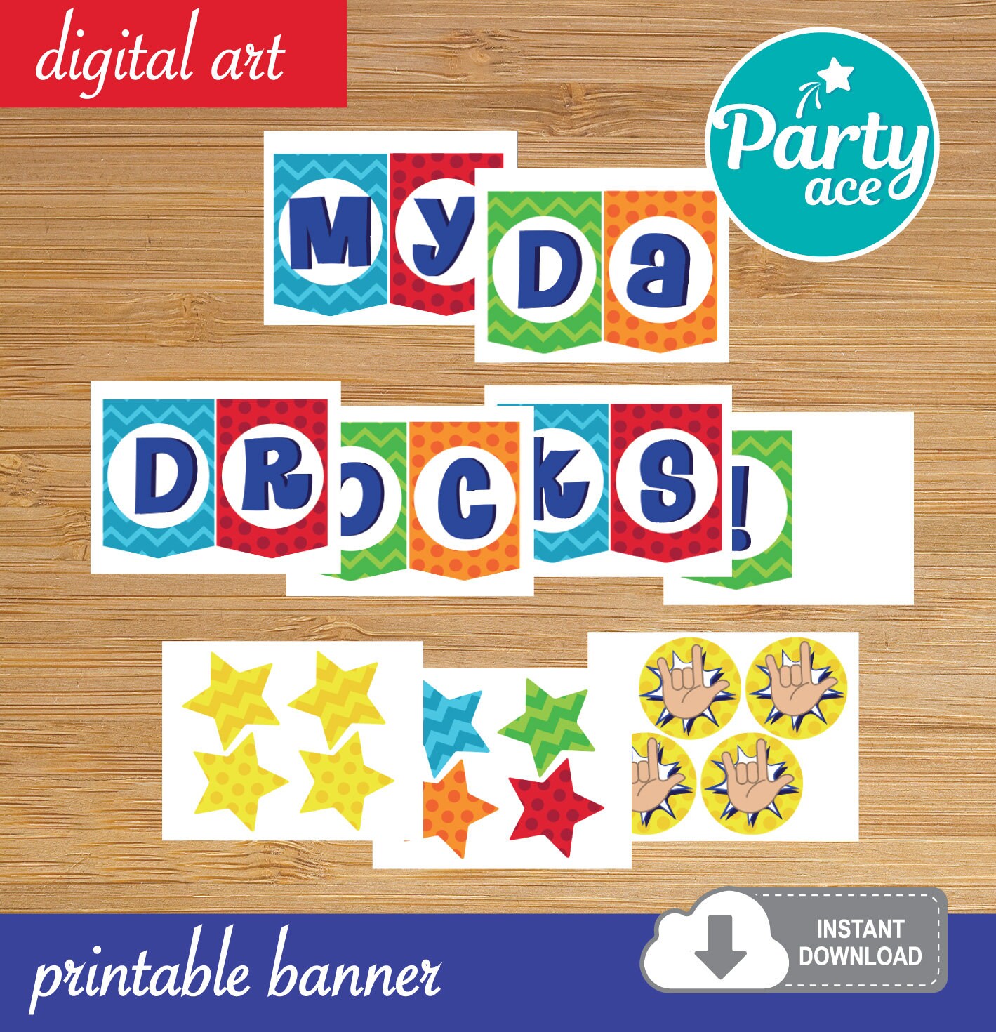 Happy Father's Day My Dad Rocks Printable Banner Colorful | Etsy