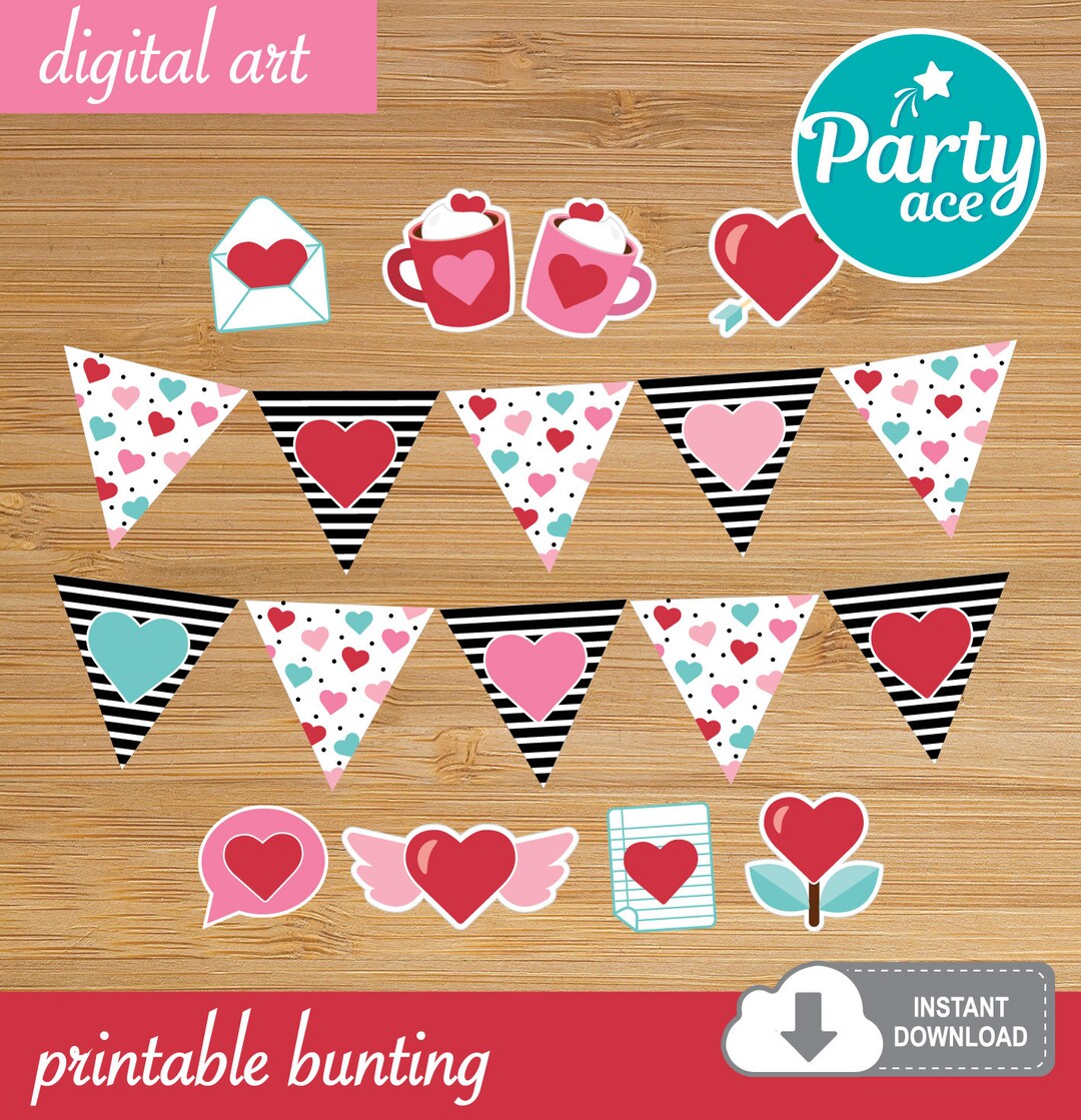 NEW COLOR! Valentine's Day Printable Banner Bunting Garland Cutouts for ...