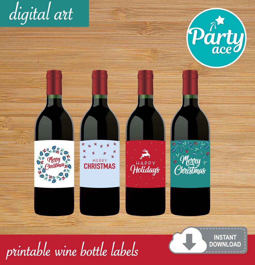 Wine Bottle Labels Merry Christmas and Happy Holidays Printable Labels ...