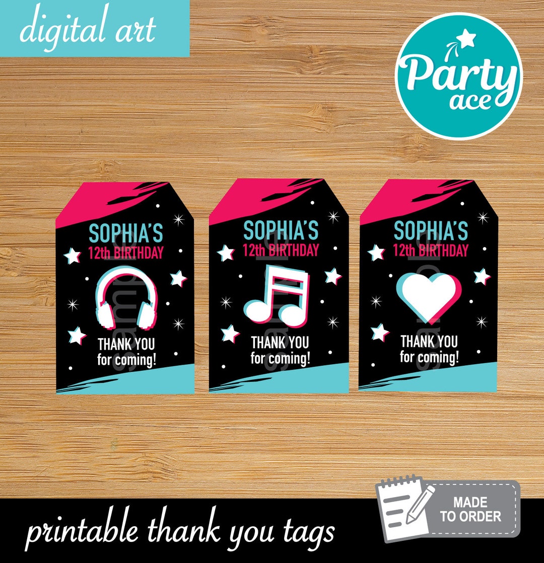 Music Lovers Thank You Tags Birthday Favor Bags Labels Tiktok Printable ...