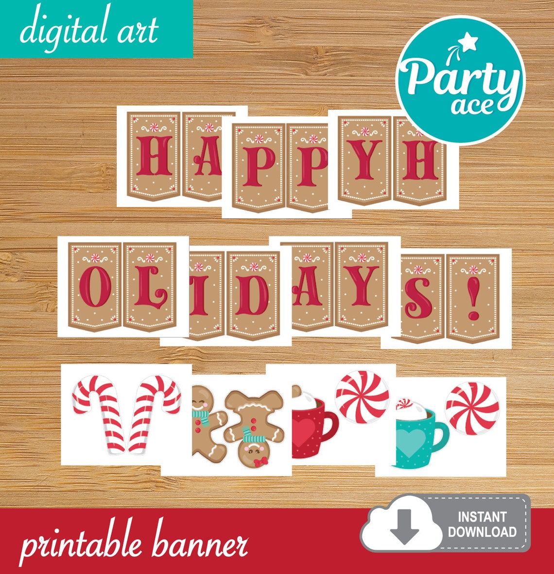 Gingerbread Christmas Cookies Happy Holidays Printable Christmas Banner ...