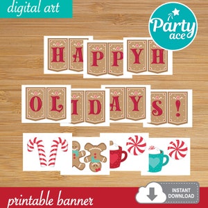 Gingerbread Christmas Cookies Happy Holidays Printable Christmas Banner ...