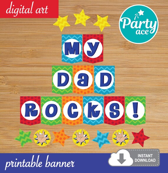Happy Father's Day My Dad Rocks Printable Banner Colorful | Etsy