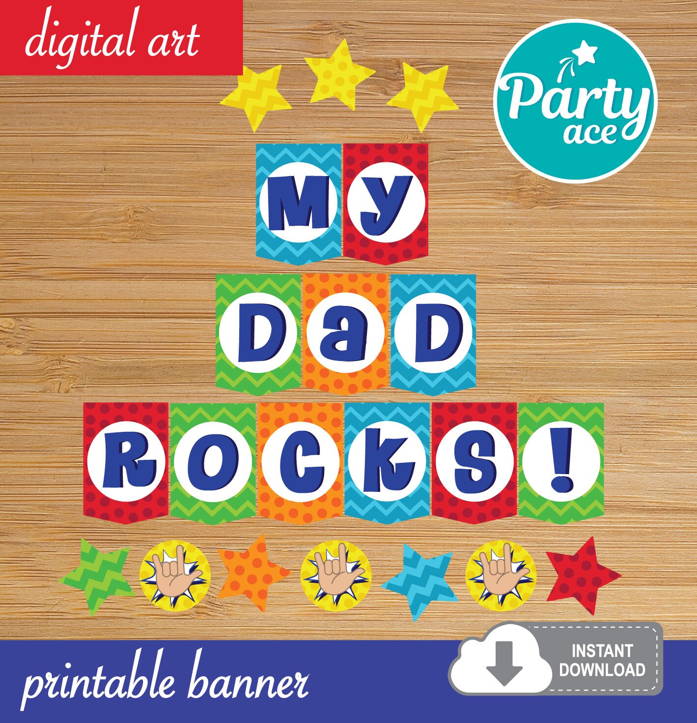 Happy Father's Day My Dad Rocks Printable Banner Colorful | Etsy