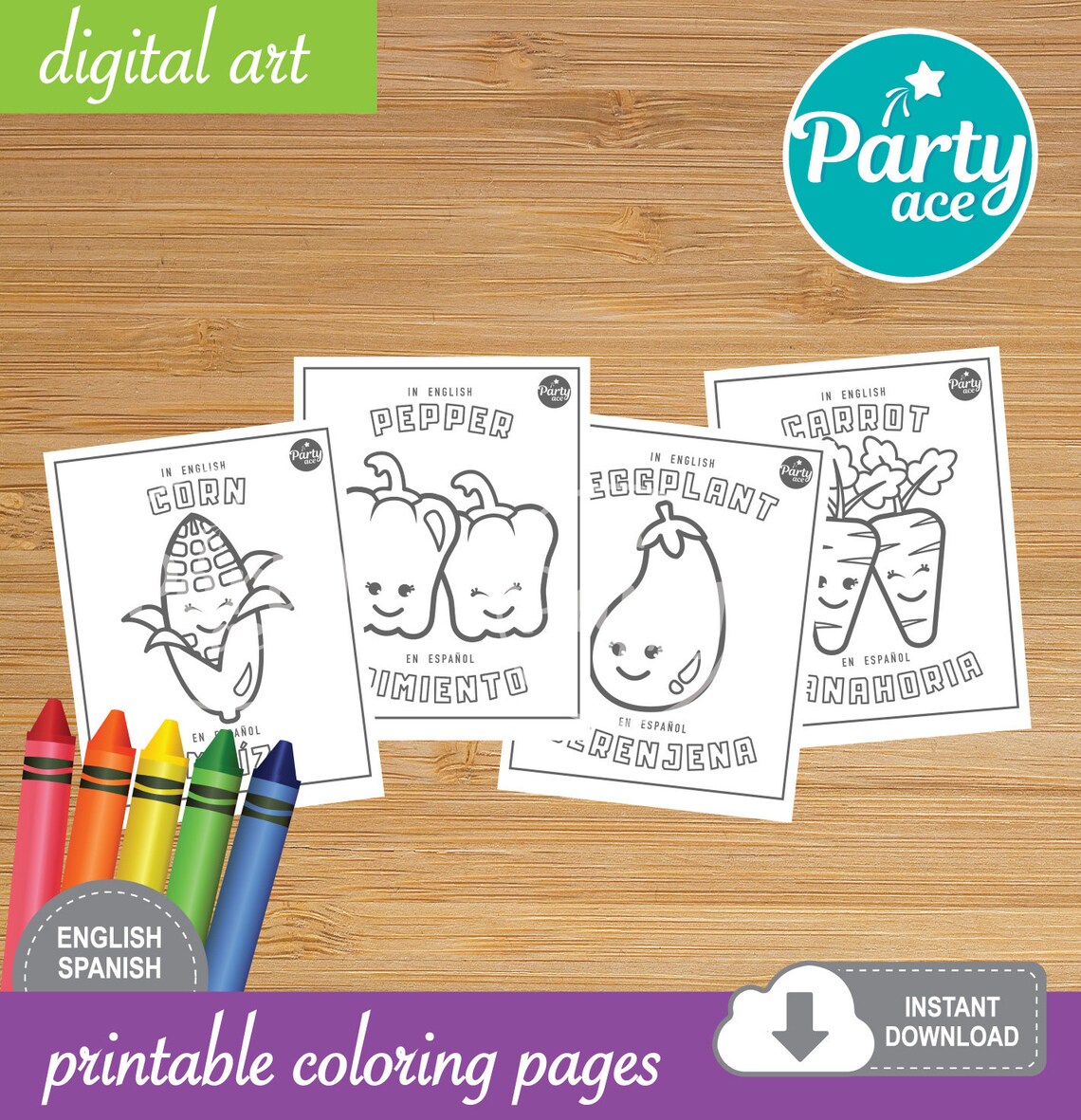 Vegetables Coloring Printable Pages for Kids in English and - Etsy