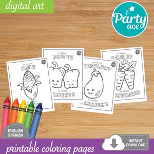 Vegetables Coloring Printable Pages for Kids in English and Spanish for ...