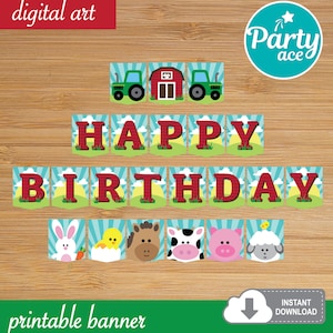 Farm Barn Animals Banner Printable Happy Birthday Decoration - Etsy