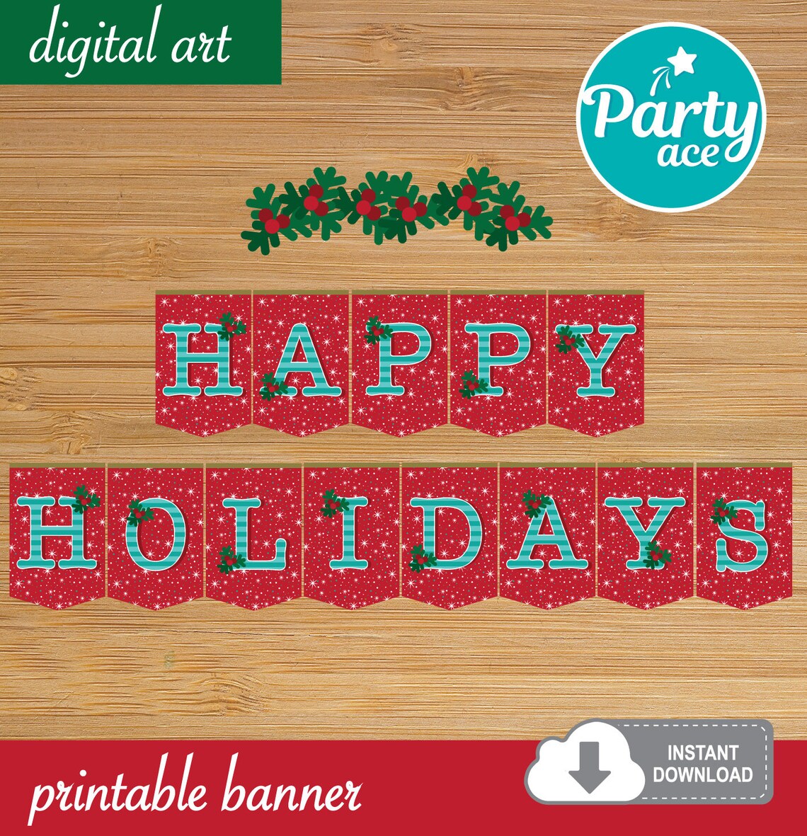 Happy Holidays Printable Merry Christmas Banner Decoration - Etsy