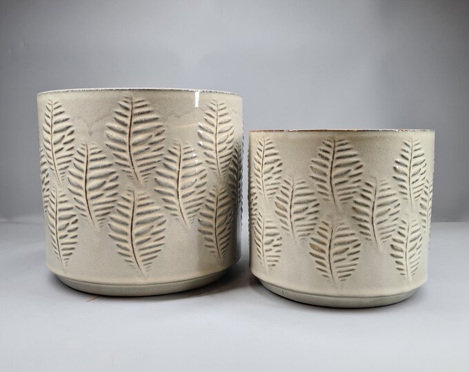 Grey Glazed "fern" Ceramic Planter - Indoor Ceramic Planter - Etsy
