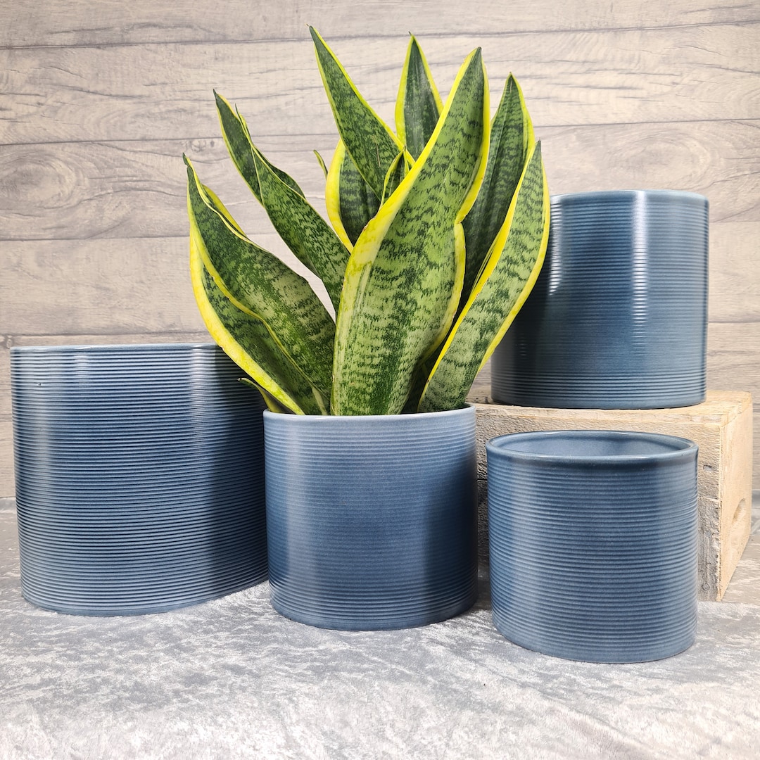 Denim Blue Ribbed Ceramic Planter - 6 Sizes Available! - Etsy UK
