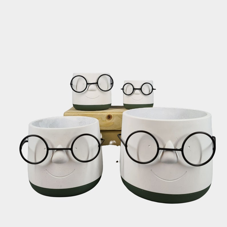Concrete Face 'walter' Houseplant Pot With Glasses 4 - Etsy UK