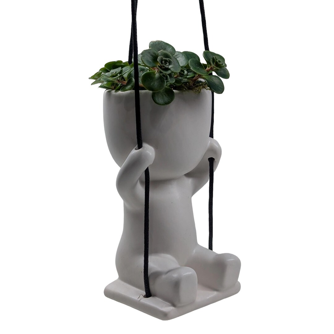 Swinging Planter Character With Plant - Ceramic Planter Hanging - Pot ...