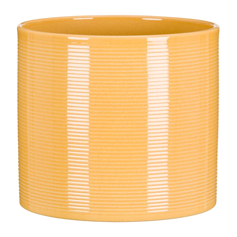 Ribbed Yellow Cylindrical Ceramic Planter / House Plant Pot / Various ...
