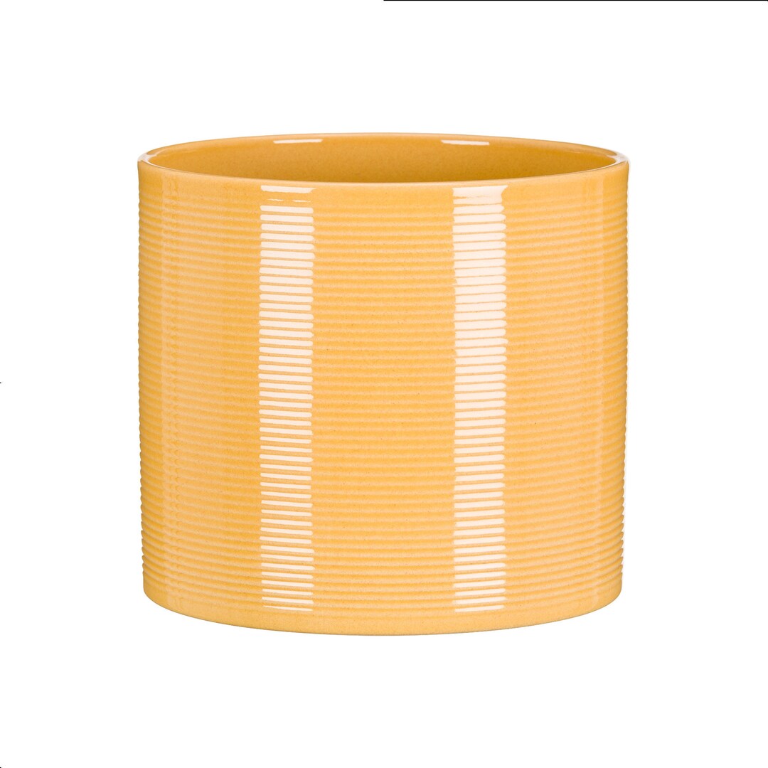 Ribbed Yellow Cylindrical Ceramic Planter / House Plant Pot / Various ...