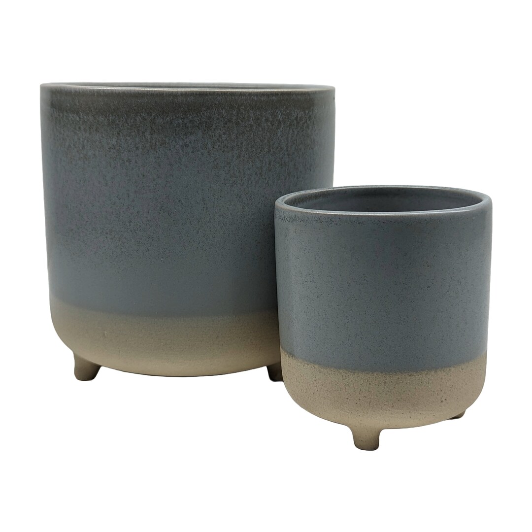 Sky Blue Footed Ceramic Plant Pot - Indoor Planter With Three Feet and ...
