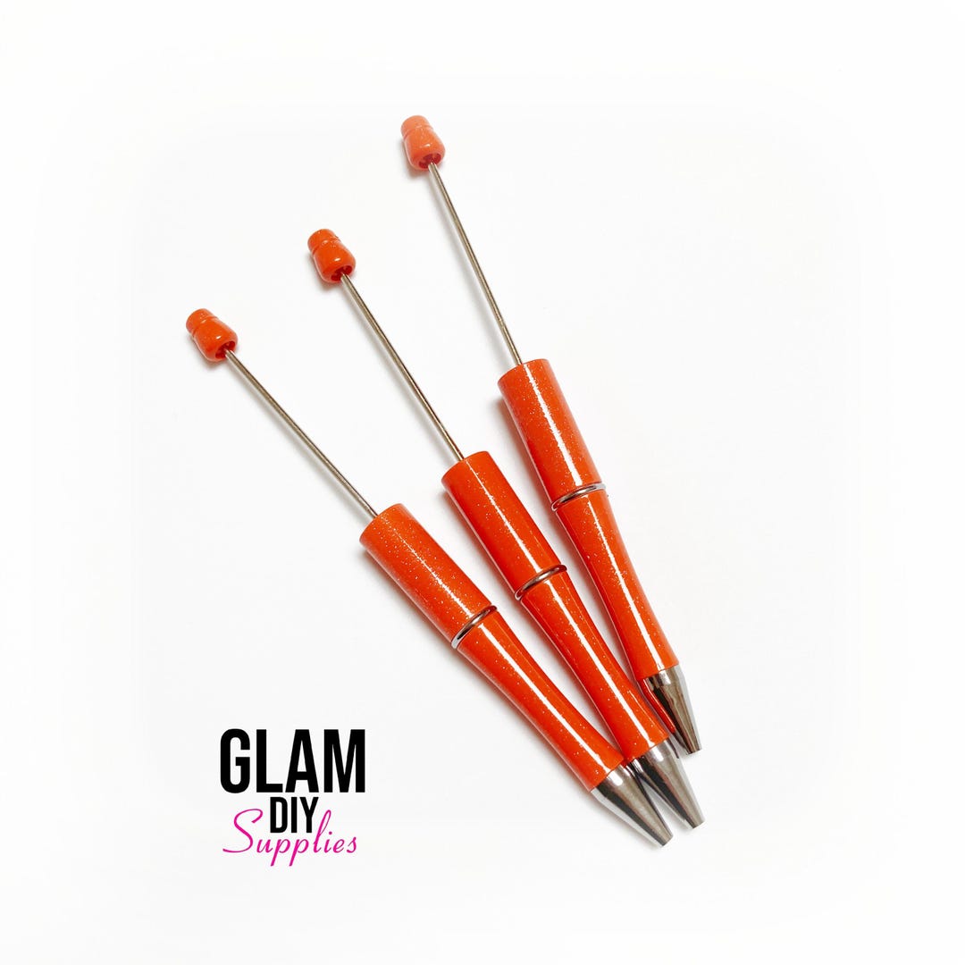Beadable Pen - ORANGE - Set of 3, for Silicone Focal Beads, Beaded Pens ...