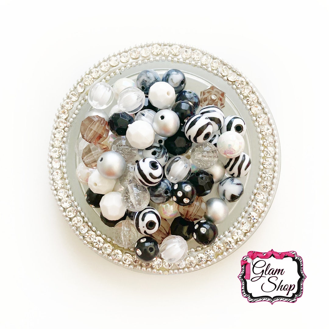 Black, White and Zebra Bead Mix, Diva Theme Bulk Beads 100pcs, Size ...