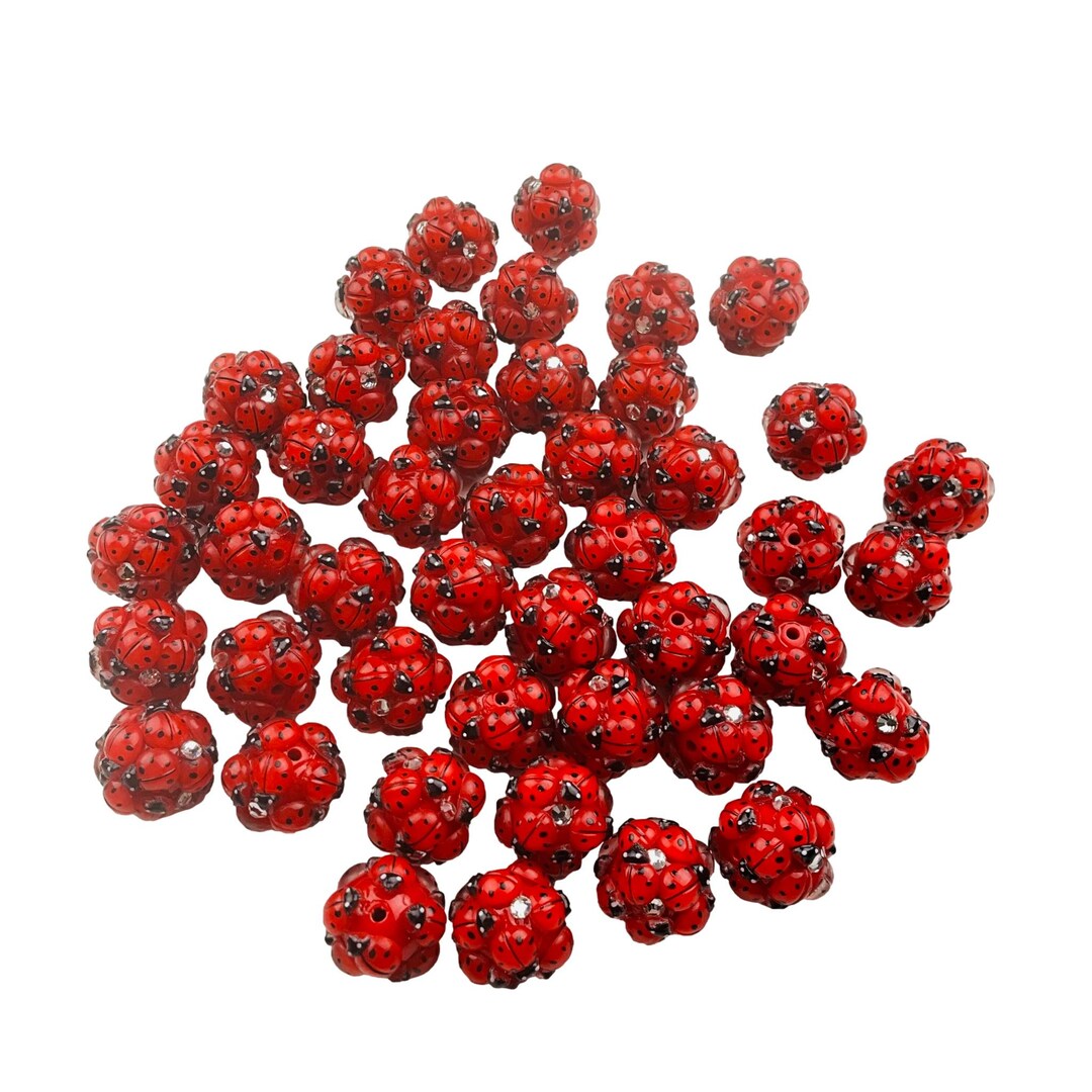 Red Ladybug Cluster Beads – 20mm Resin Beads With Rhinestone Accents ...