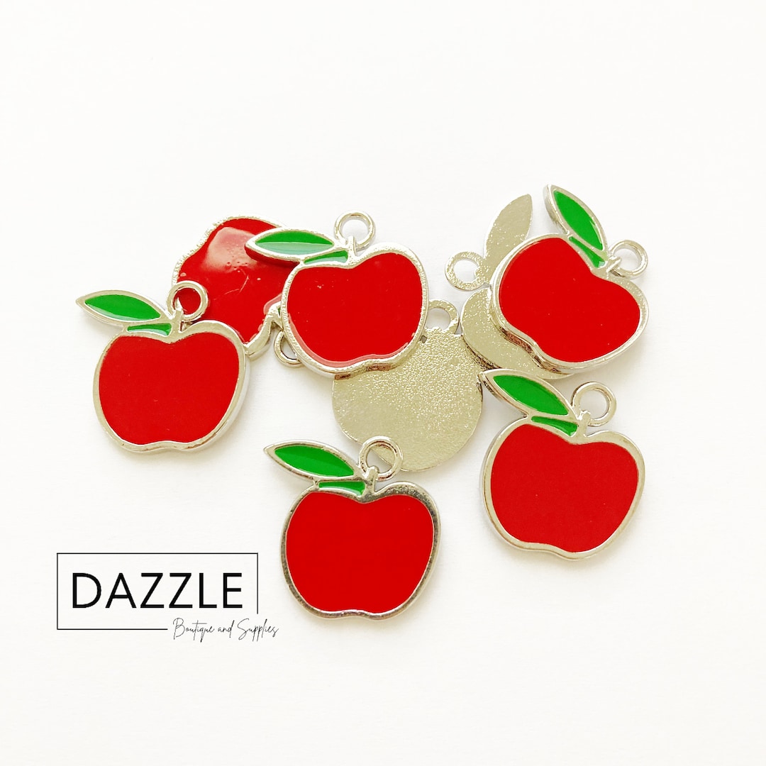 Red Apple Charms Set of 5 Size 20mm Back to School Charm, Classroom ...