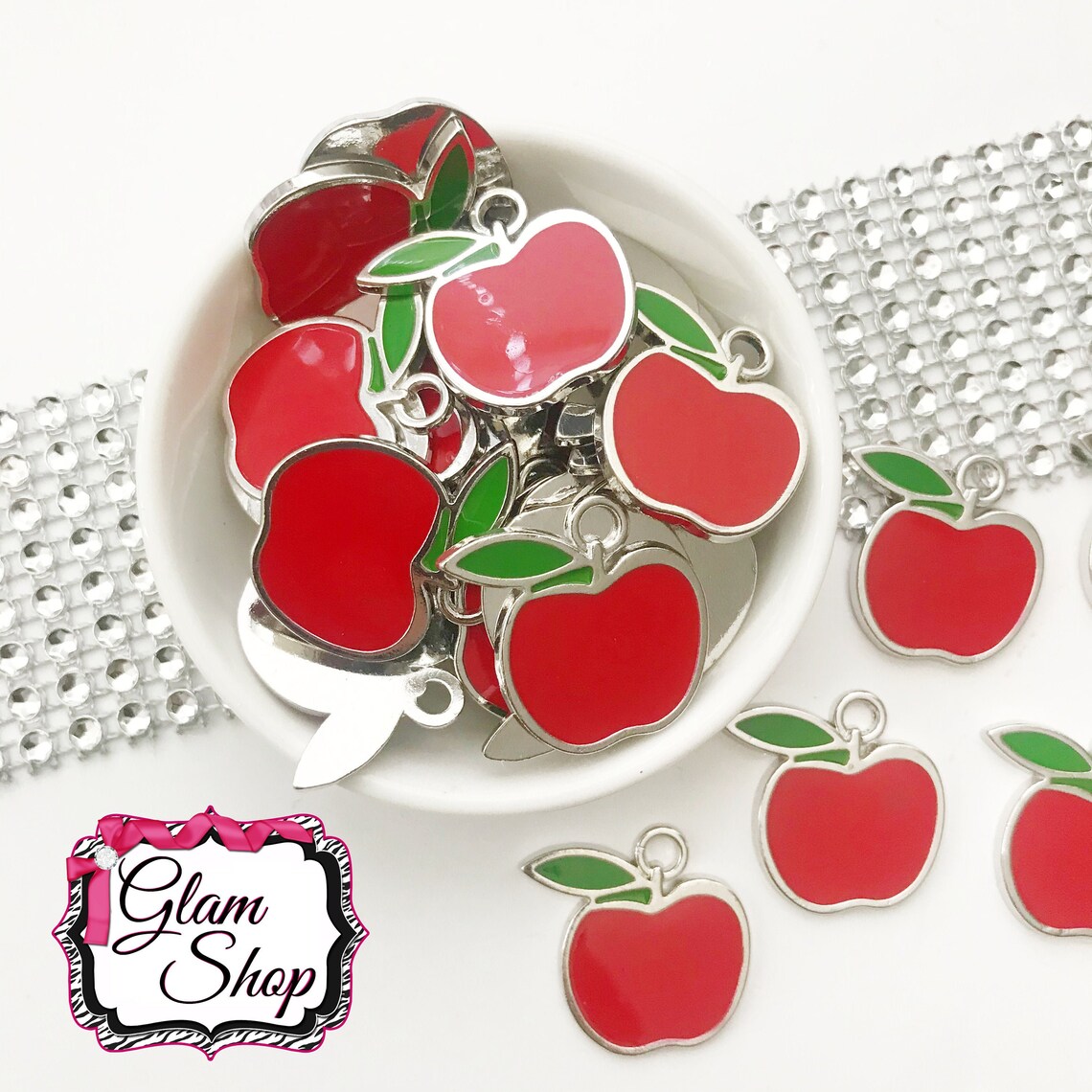 Red Apple Charms Set of 5 Size 20mm Back to School - Etsy