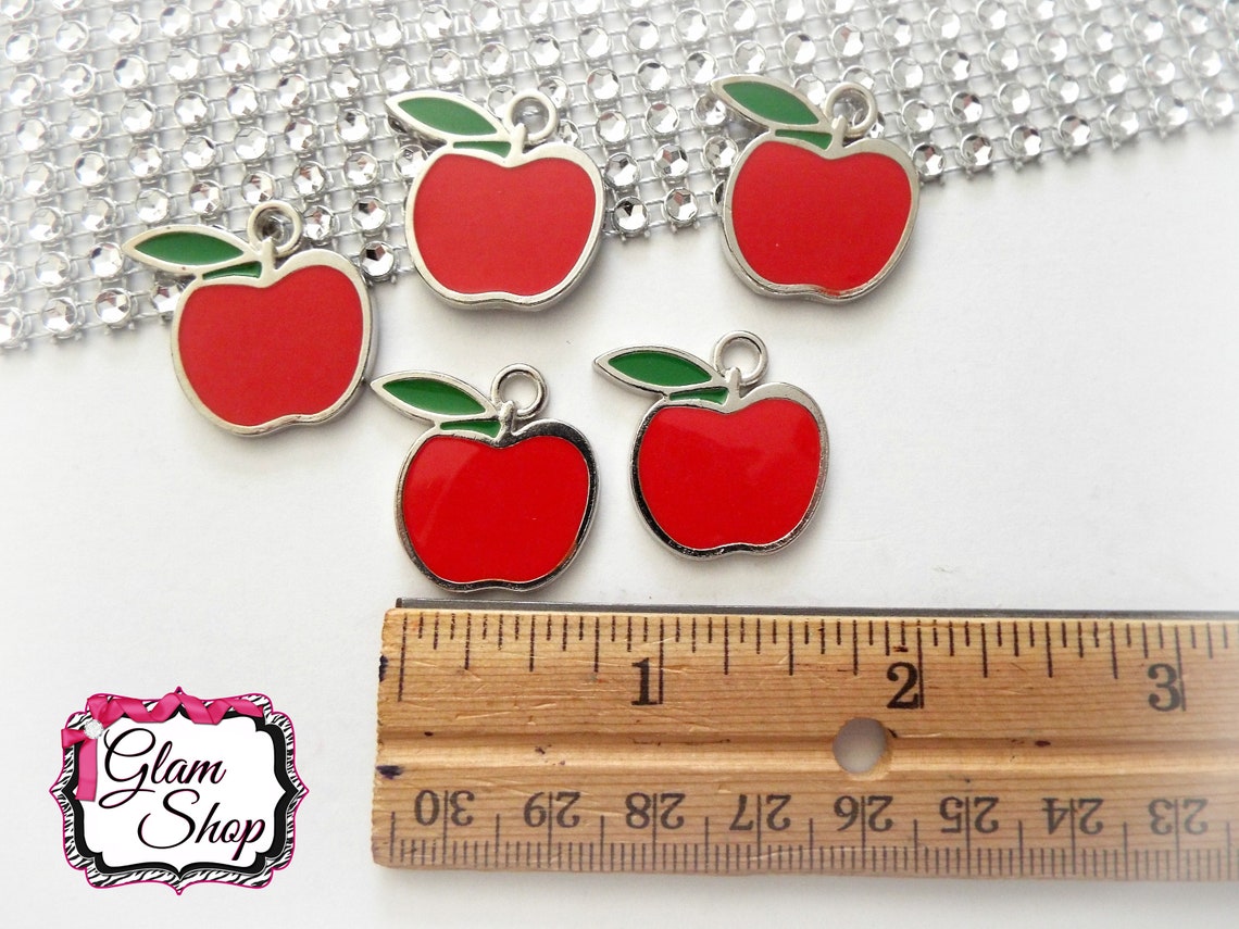 Red Apple Charms Set of 5 Size 20mm Back to School - Etsy