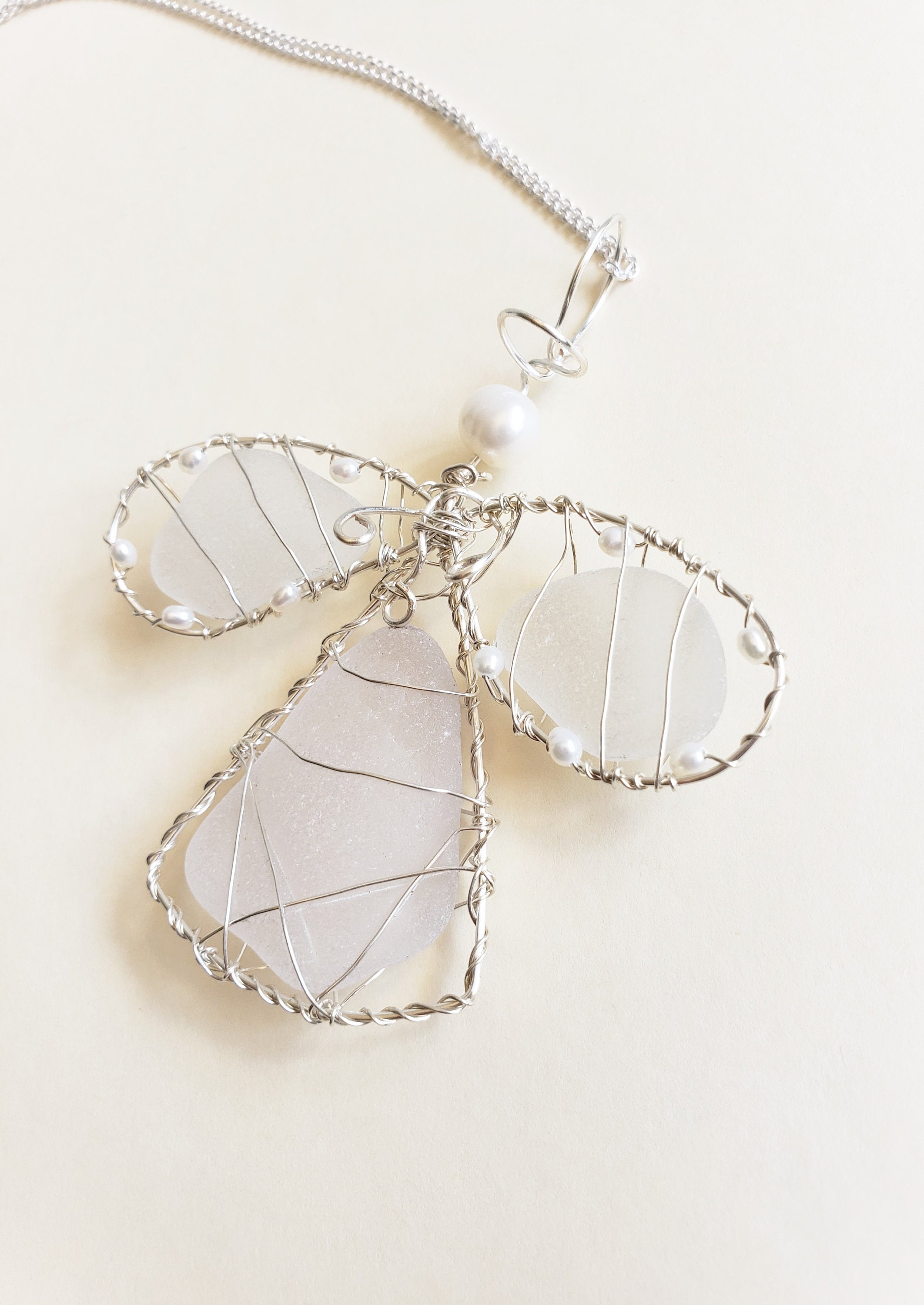 Item 994 - Genuine Sea Glass Wire Wrapped Angel, Christmas Jewelry ...