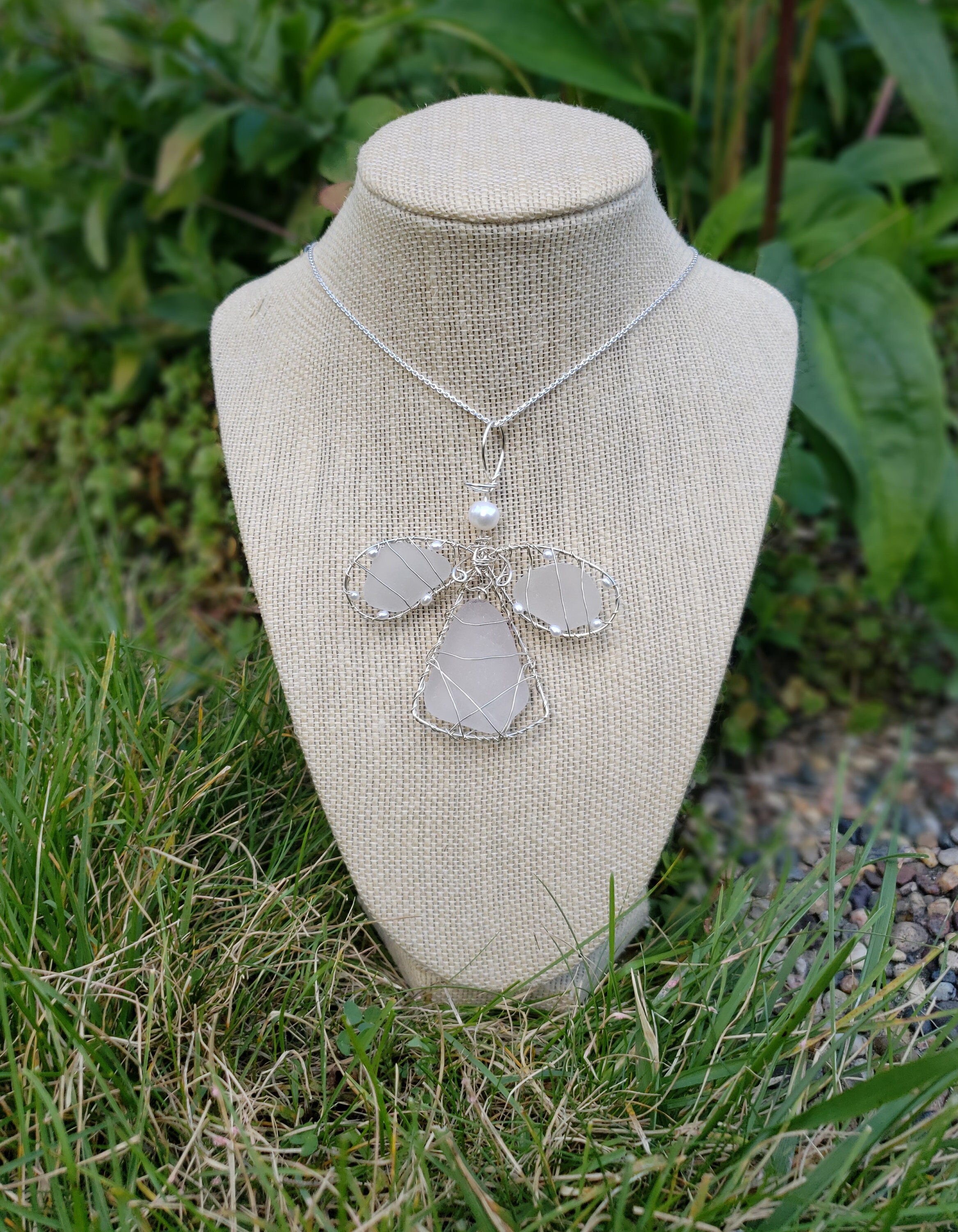 Item 994 - Genuine Sea Glass Wire Wrapped Angel, Christmas Jewelry ...