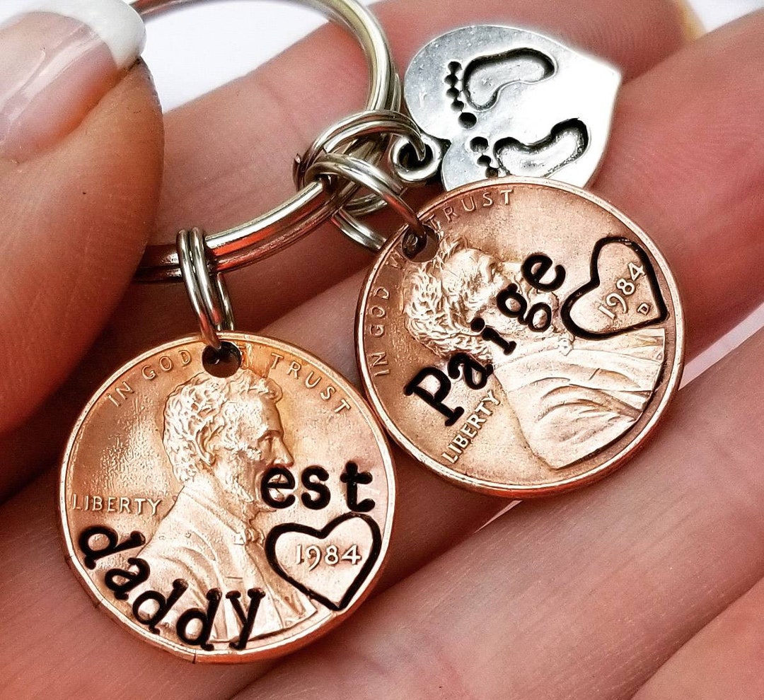 Personalized Daddy Penny Keychain New Dad Gift Father's - Etsy