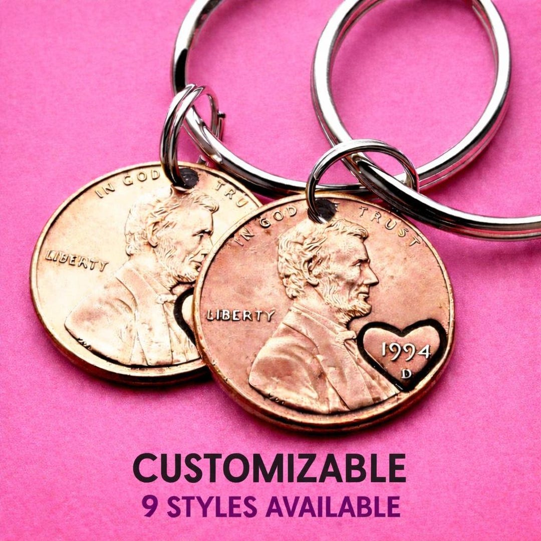 Personalized Penny Keychain, Anniversary Gift, Lucky Penny, Hand ...