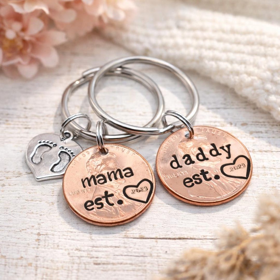 Daddy and Mommy Keychains, Personalized Penny Keychain for Mother's Day ...