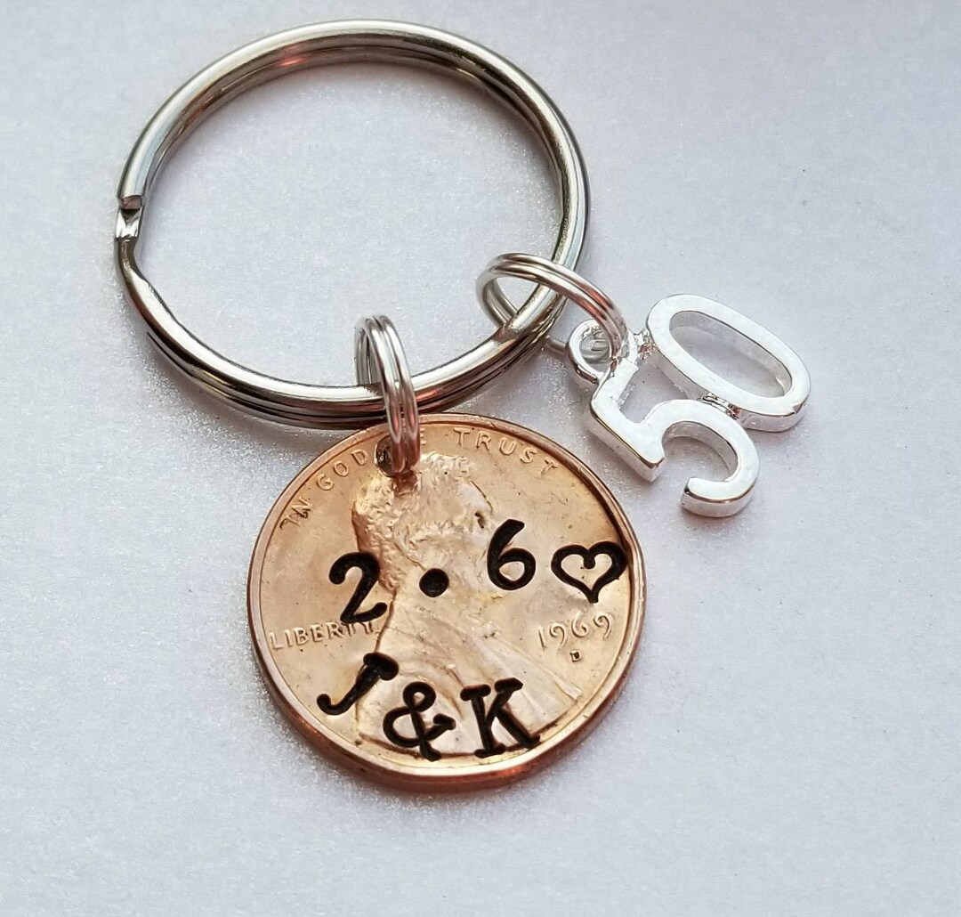 Personalized Fifty Year Penny Keychain 50 Year Anniversary - Etsy