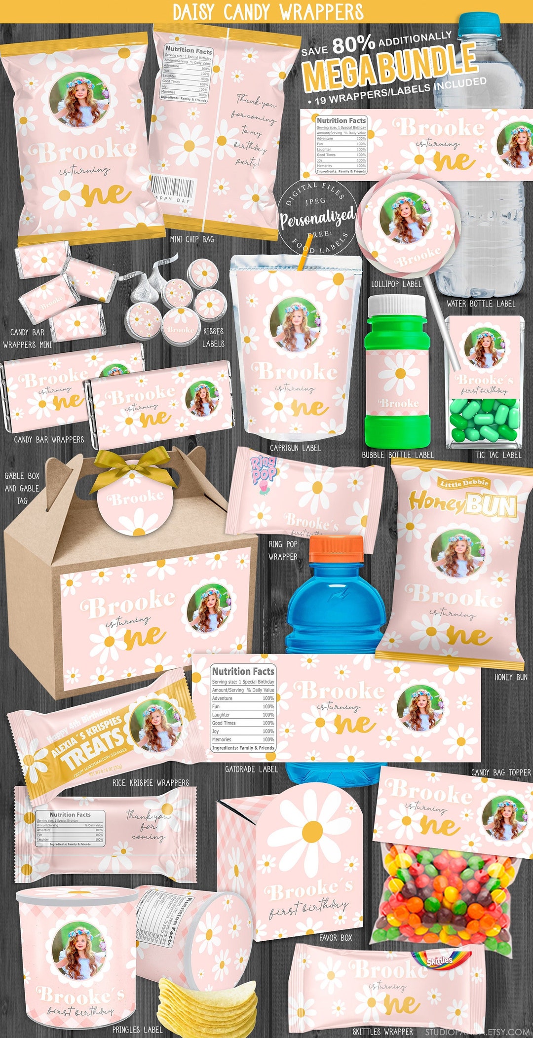 Daisy Flower Candy Wrappers With Photo, Personalized, Daisy Bundle ...