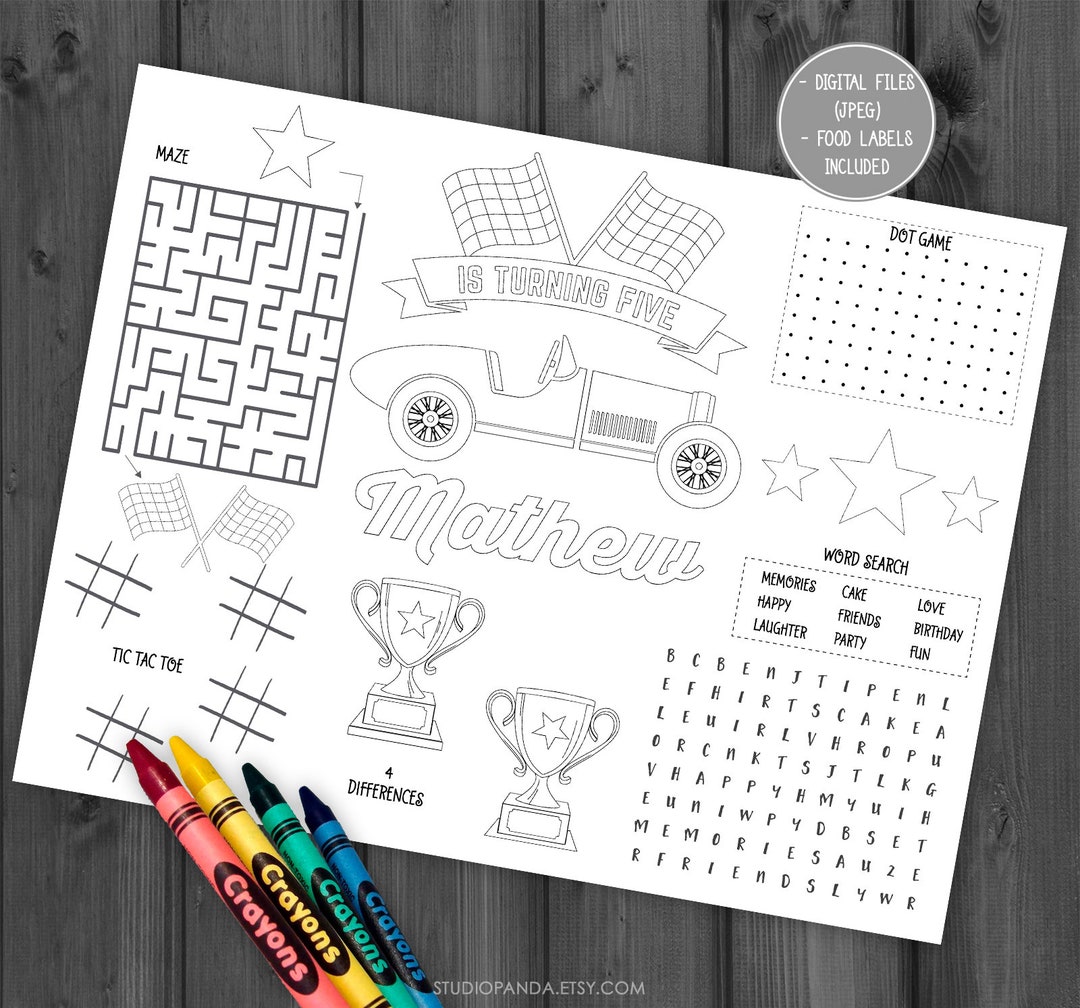 Race Car Activity and Coloring Pages, Personalized, Racing Activity ...