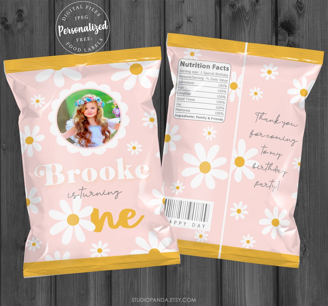 Daisy Flower Chip Bag With Photo, Personalized, Daisy Decoration, Daisy ...